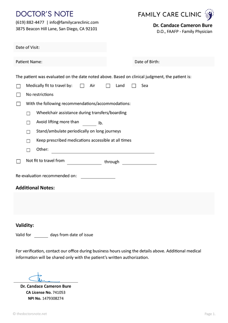 Medical Note for Travel from Doctor - (Word | Google Docs) - TDN